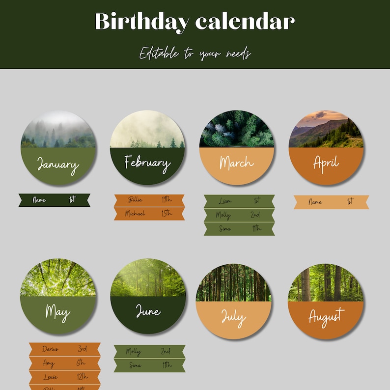 Out of the Woods | Classroom Birthday Calendar | Serene Classroom ...
