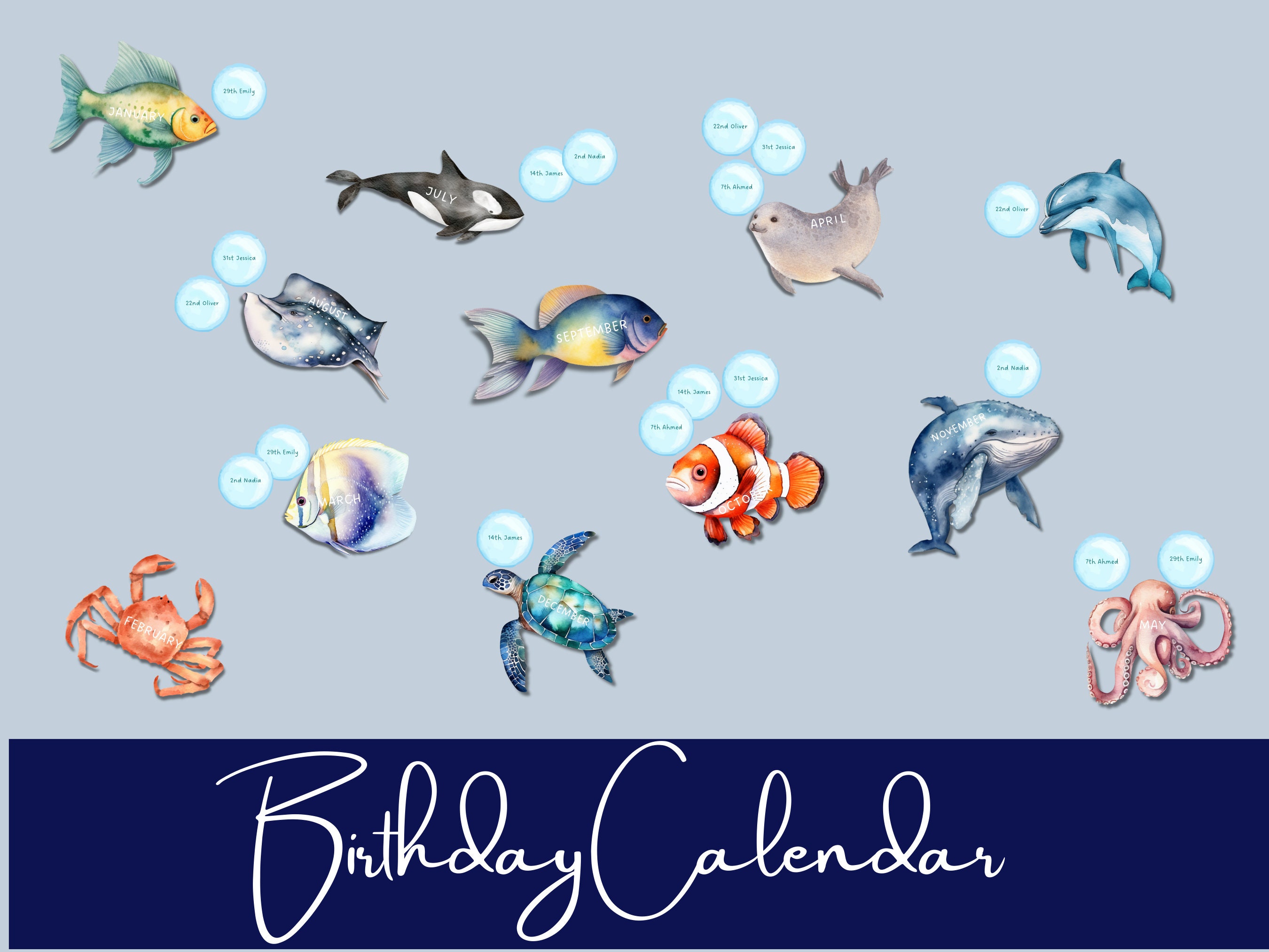 Birthday Calendar - Into the Sea - Ocean Themed Birthday Display - Etsy ...
