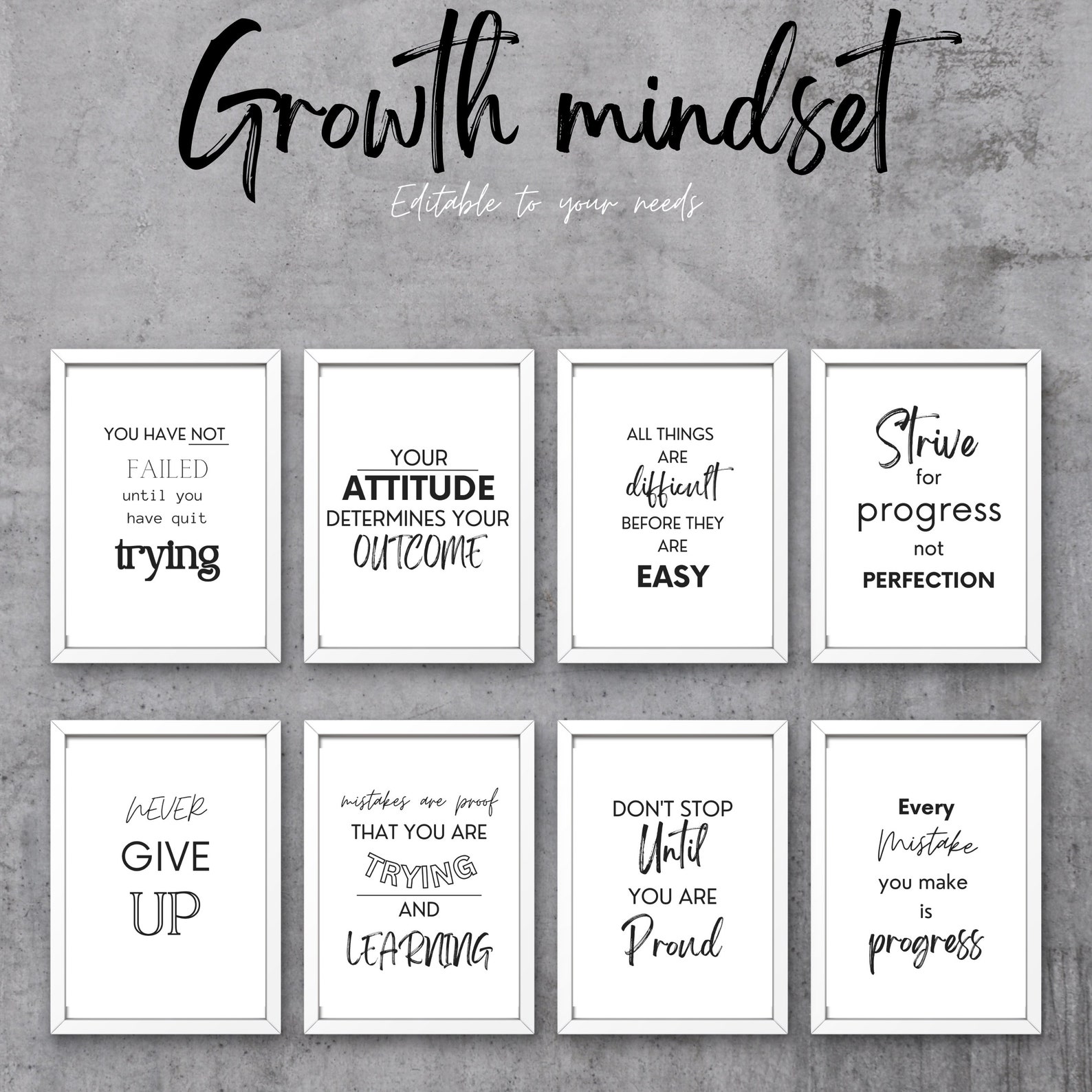 Growth Mindset Classroom Posters, Simple Black and White or Create Your ...