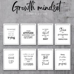 Growth Mindset Classroom Posters, Simple Black and White or Create Your ...