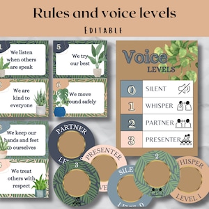 Classroom Rules and Voice Levels for a Calm Plant Themed Classroom ...