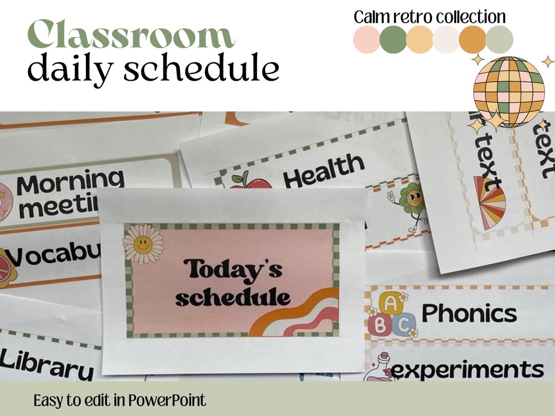 Visual Timetable and Daily Schedule | Calm Retro Classroom Decor ...