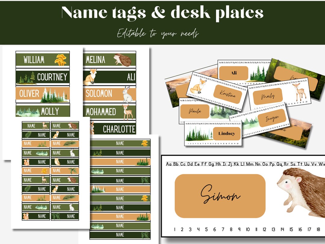 Forest Classroom Desk Plates & Name Tags - Out of the Woods - Etsy