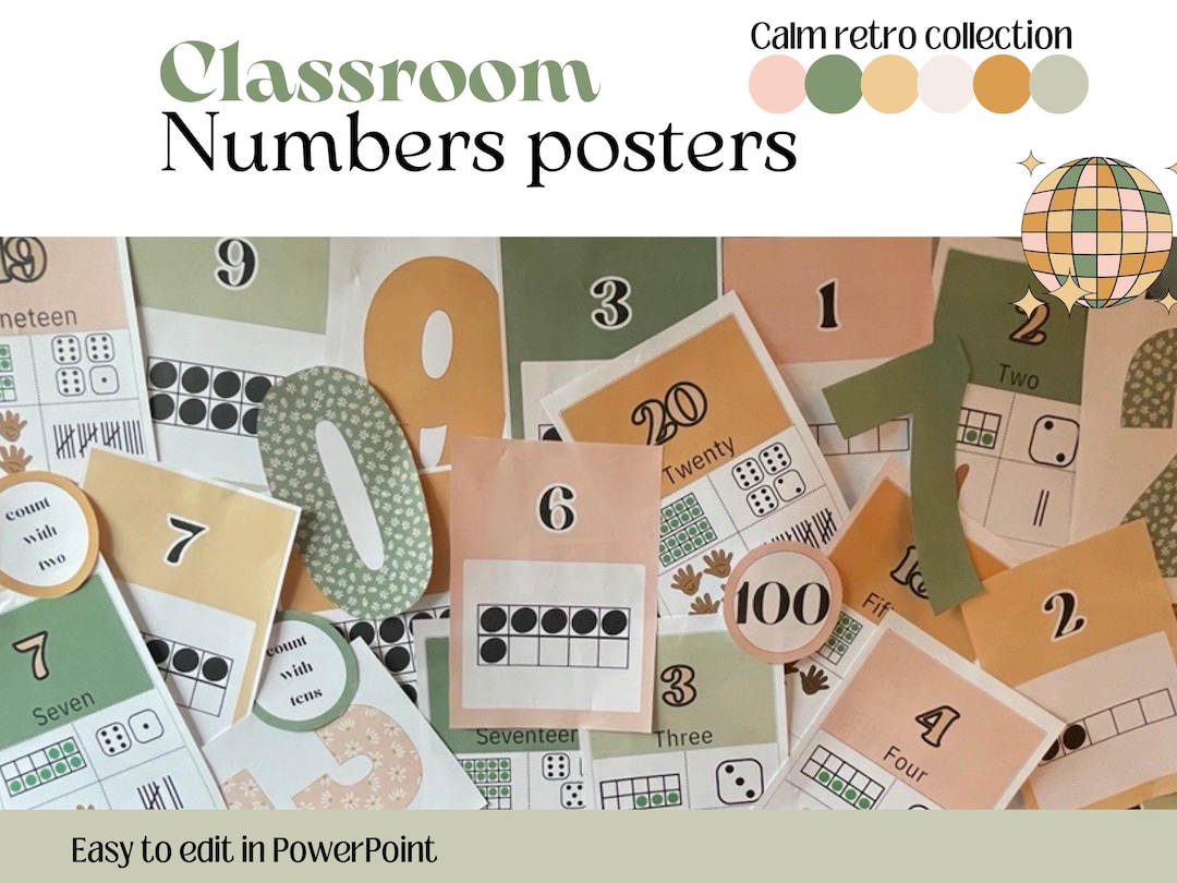 Number Posters Calm Retro Vibe | Classroom Decor | Printables | - Etsy