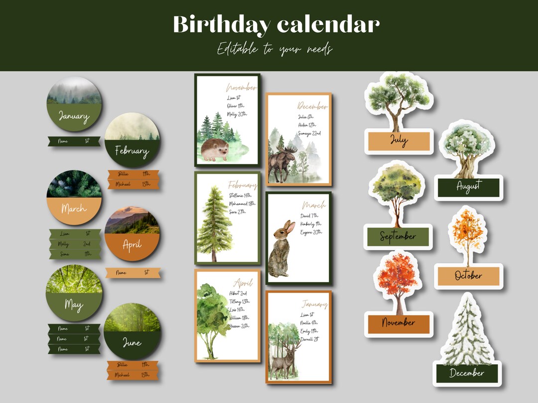 Out of the Woods Classroom Birthday Calendar Serene Classroom - Etsy