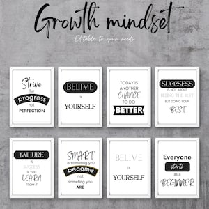 Growth Mindset Classroom Posters Simple Black and White or - Etsy