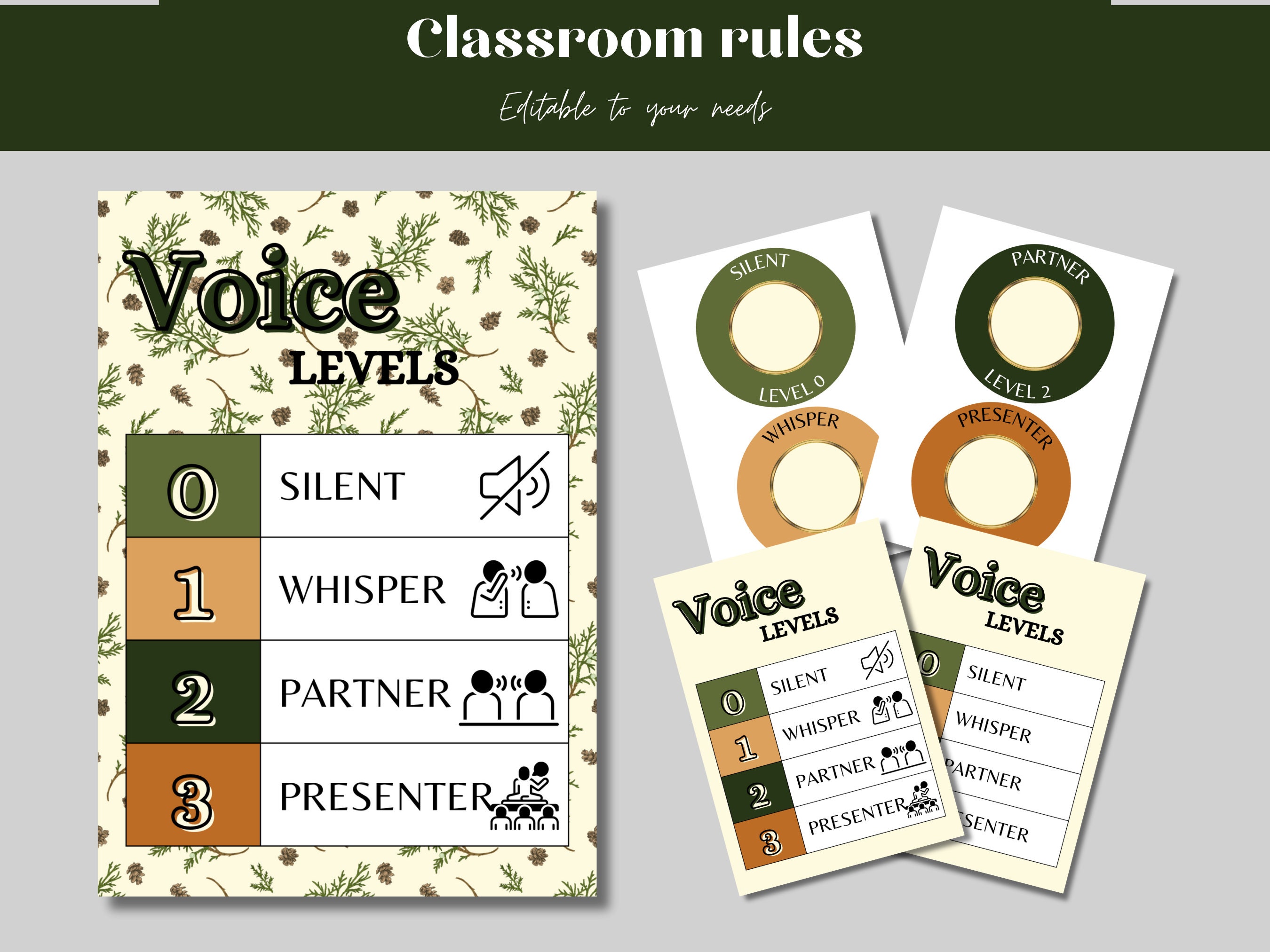 Classroom Rules and Voice Noise Level Display Forest Themed - Out of ...