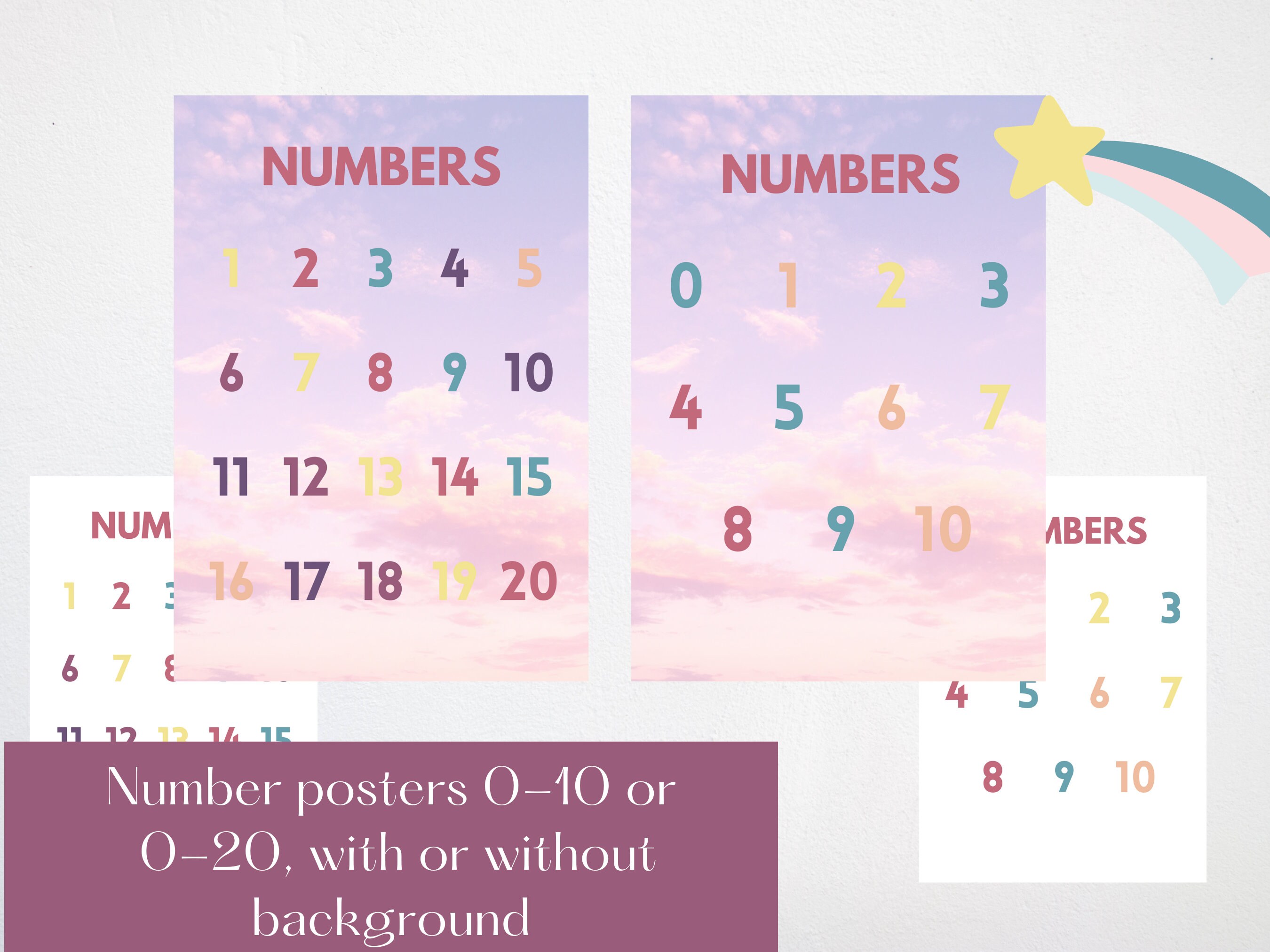 Number Posters for an Elementary Classroom With a Cloud Theme Classroom ...