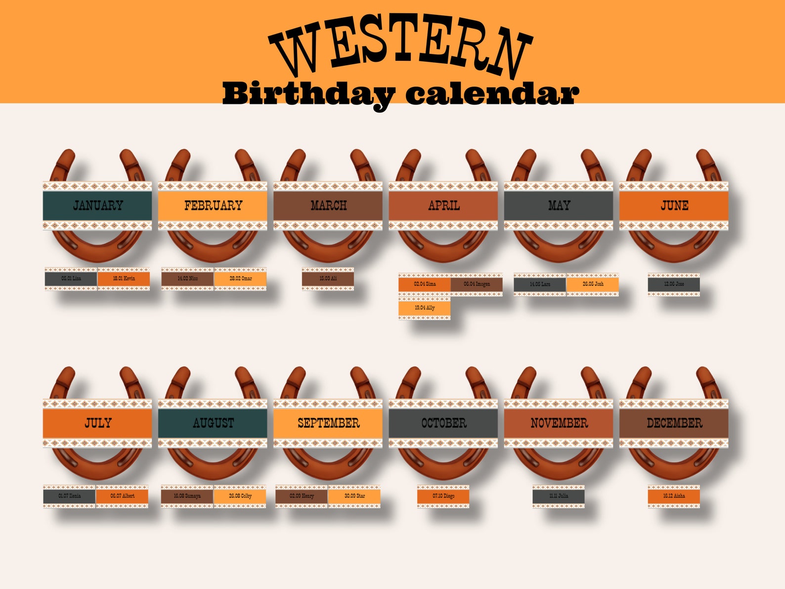 Birthday Calendar for a Western Themed Classroom | Classroom Decor ...
