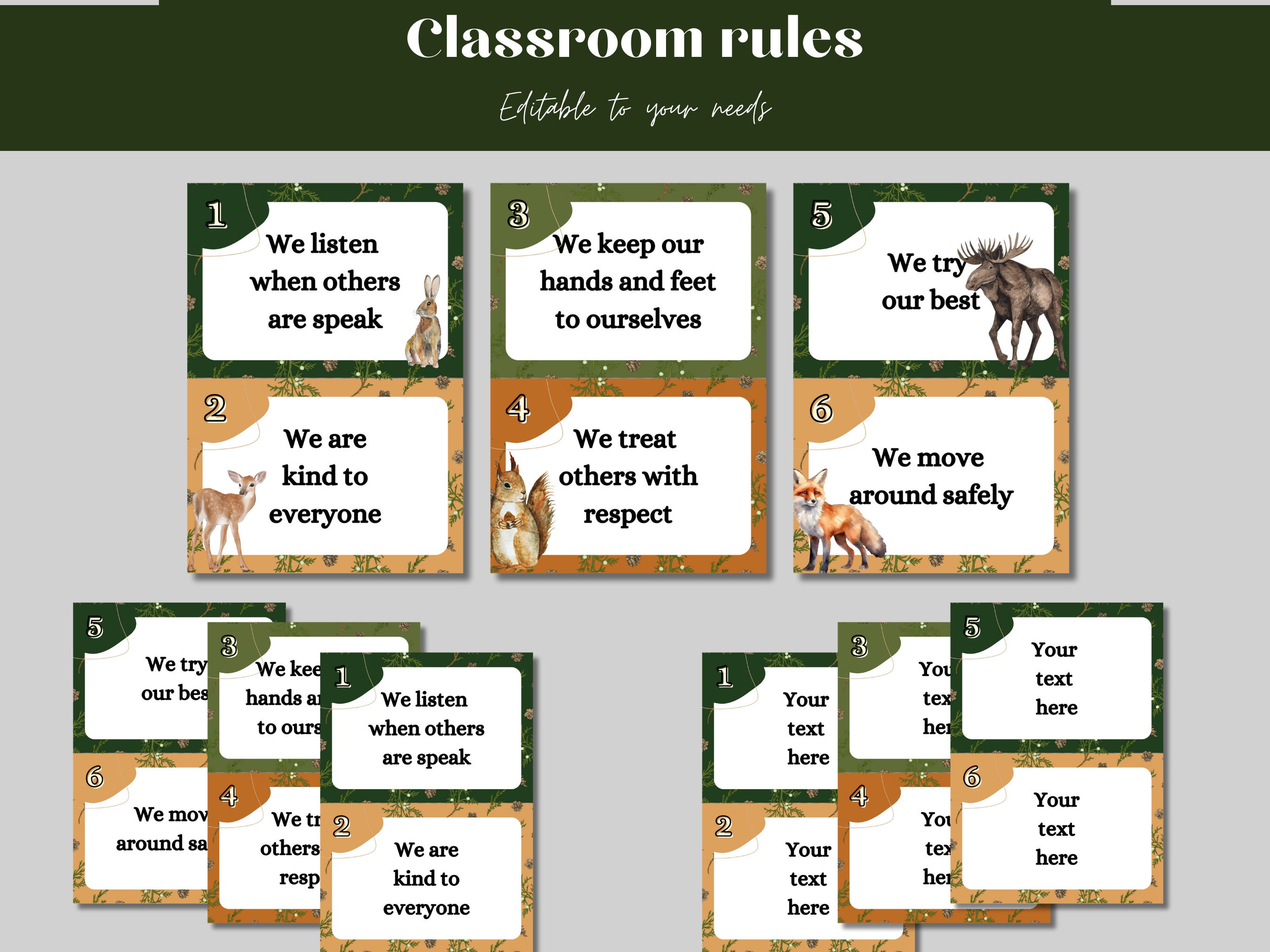 Classroom Rules and Voice Noise Level Display Forest Themed - Out of ...