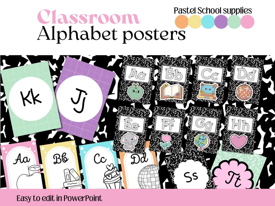Pastel Alphabet Poster: Retro Composition Notebook Classroom Decor ...