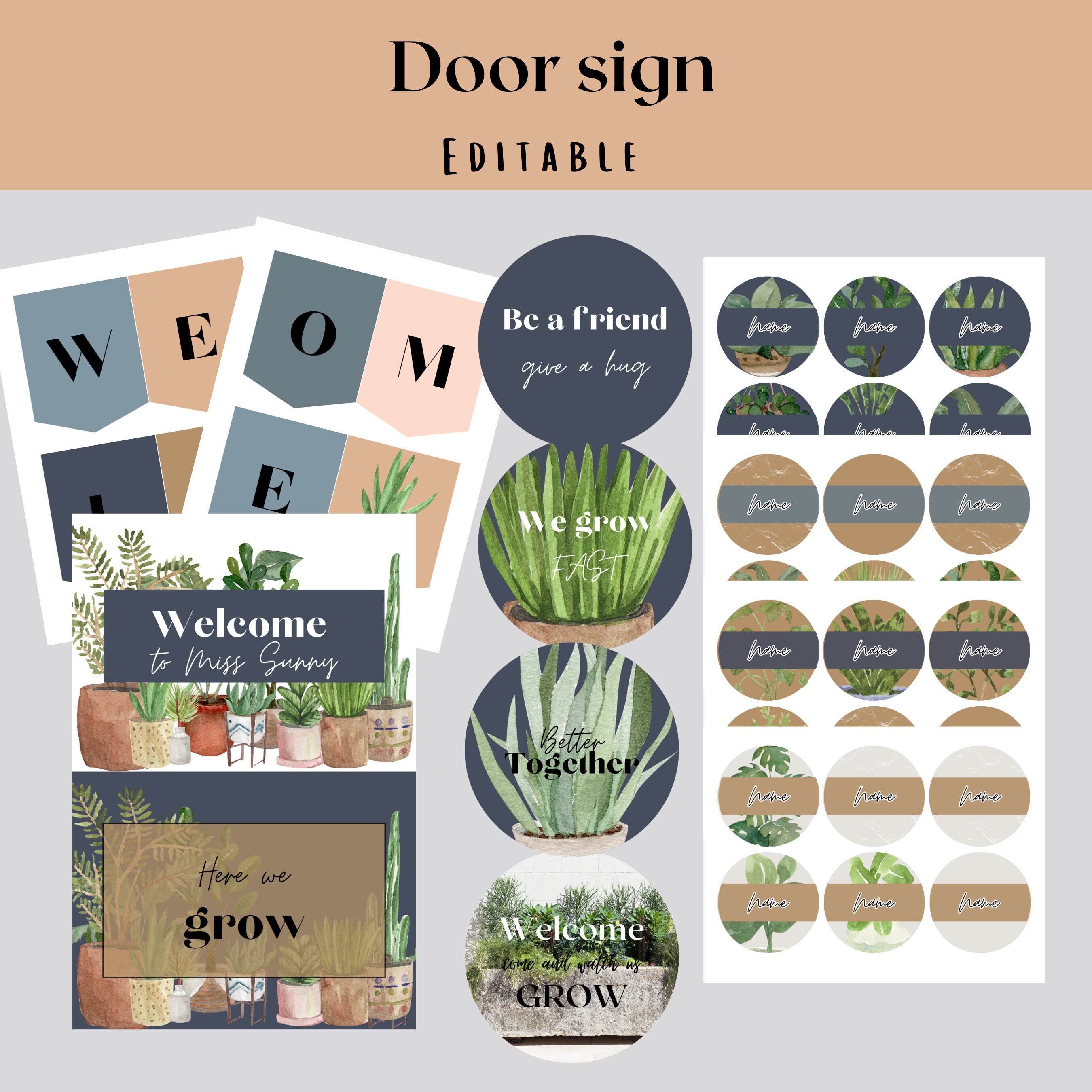 Plant Themed Door Sign for Classrooms | Boho Plant Themed Classroom ...