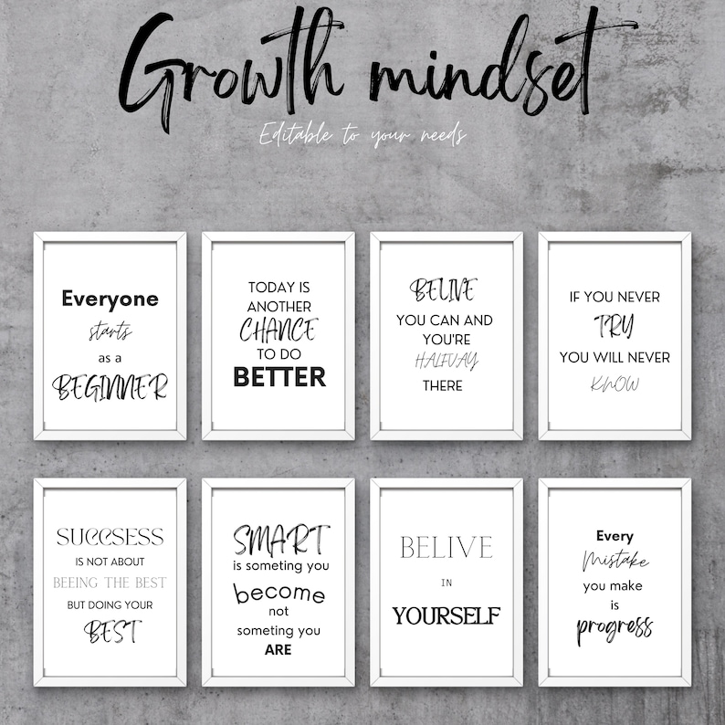 Growth Mindset Classroom Posters Simple Black and White or - Etsy