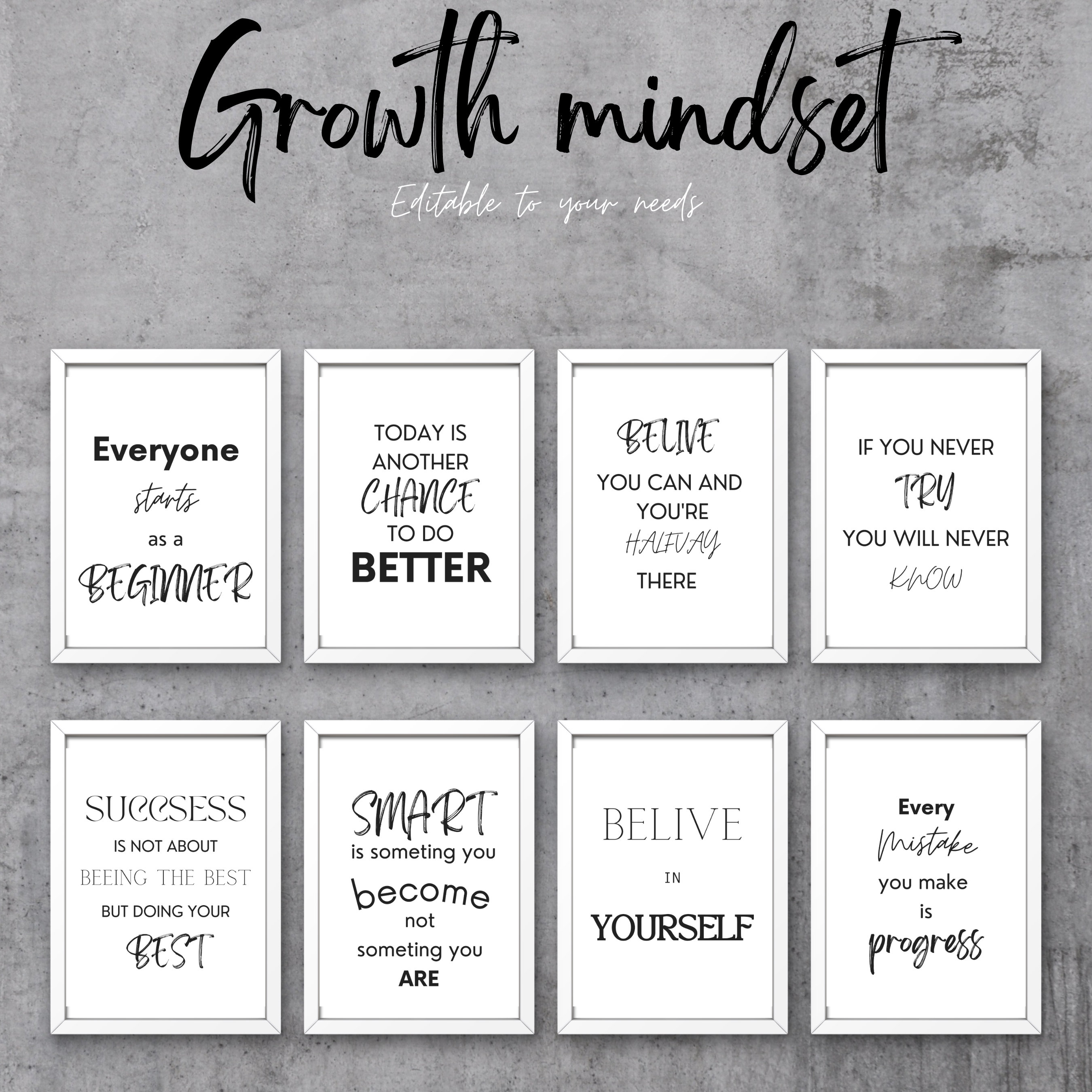 Growth Mindset Classroom Posters Simple Black and White or - Etsy