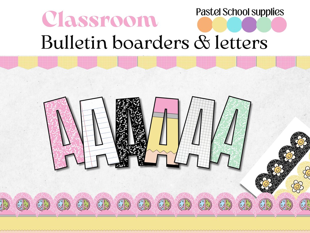 Bulletin Board Borders & Letters | Composition Notebook Classroom Decor ...
