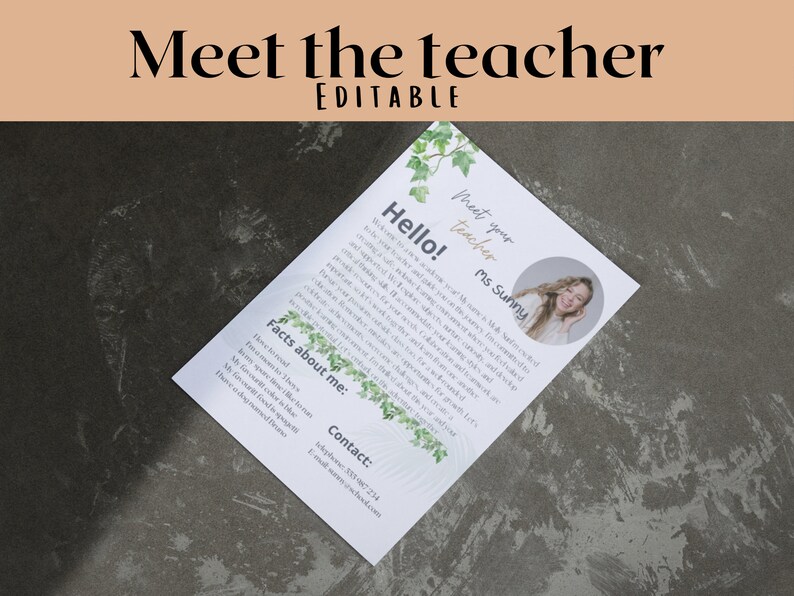 Meet Your Teacher Editable Template - Boho Plants Theme - Etsy
