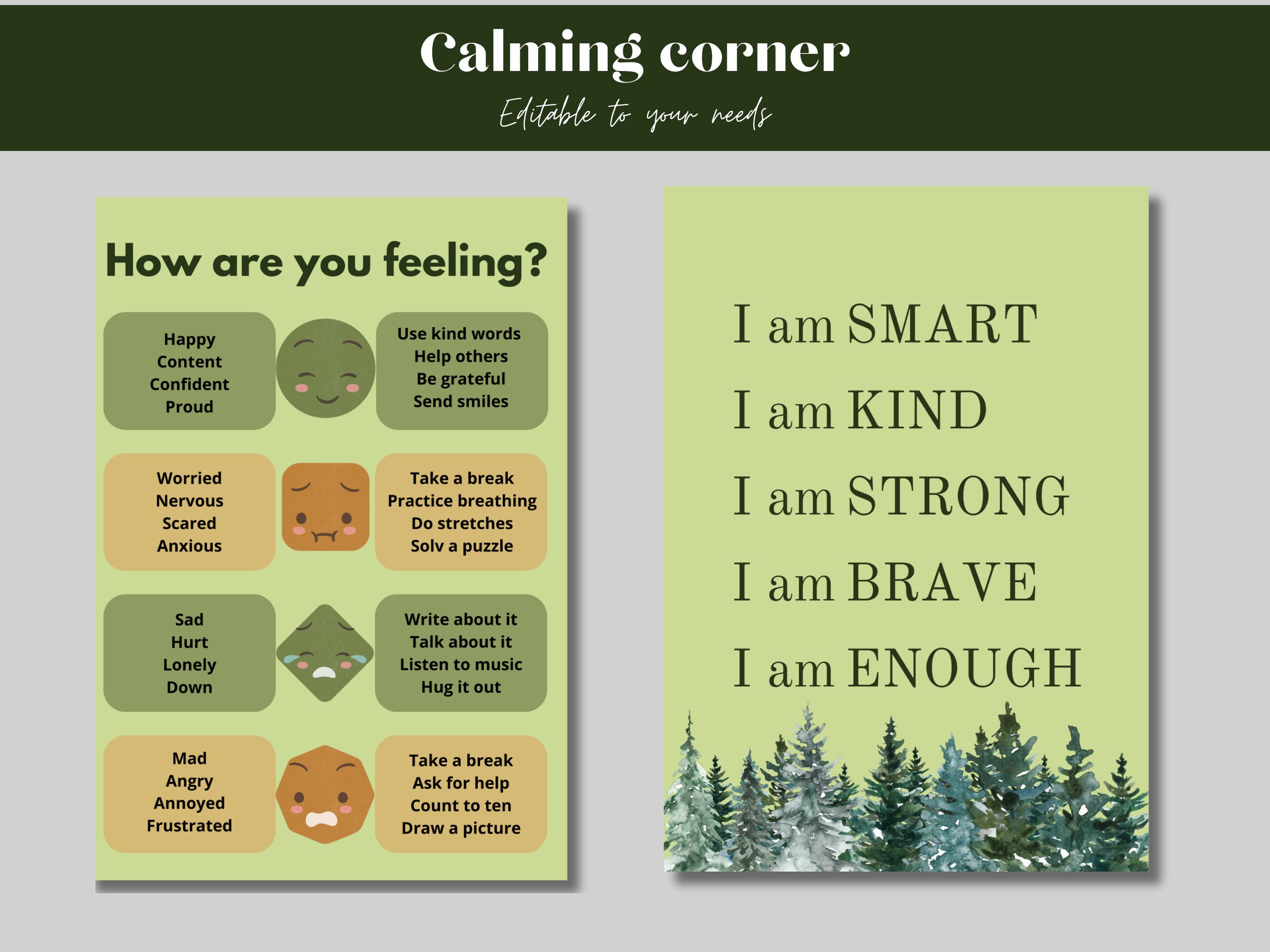 Calming Corner Printable Posters for a Forest Themed Classroom - Etsy