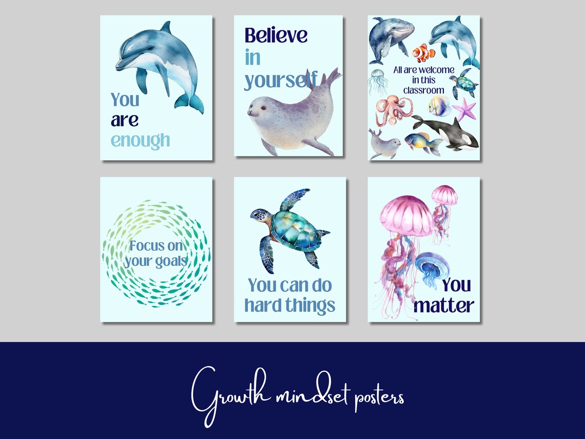 Growth Mindset Motivational Posters for an Ocean Themed Classroom ...