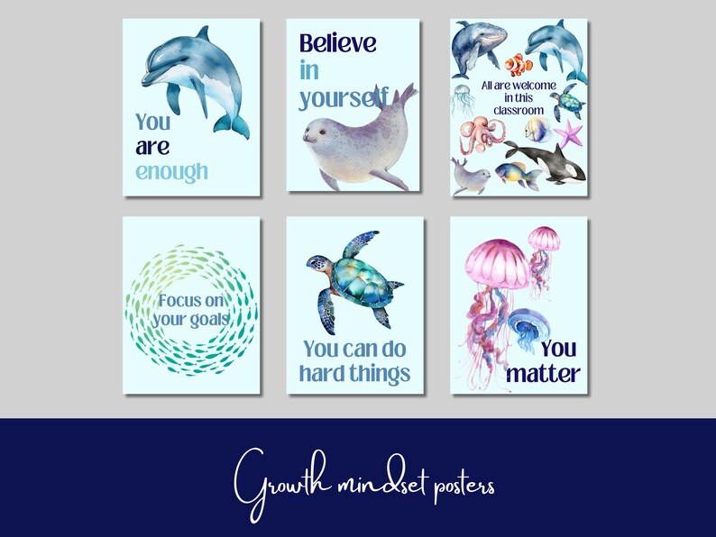 Growth Mindset Motivational Posters for an Ocean Themed Classroom ...