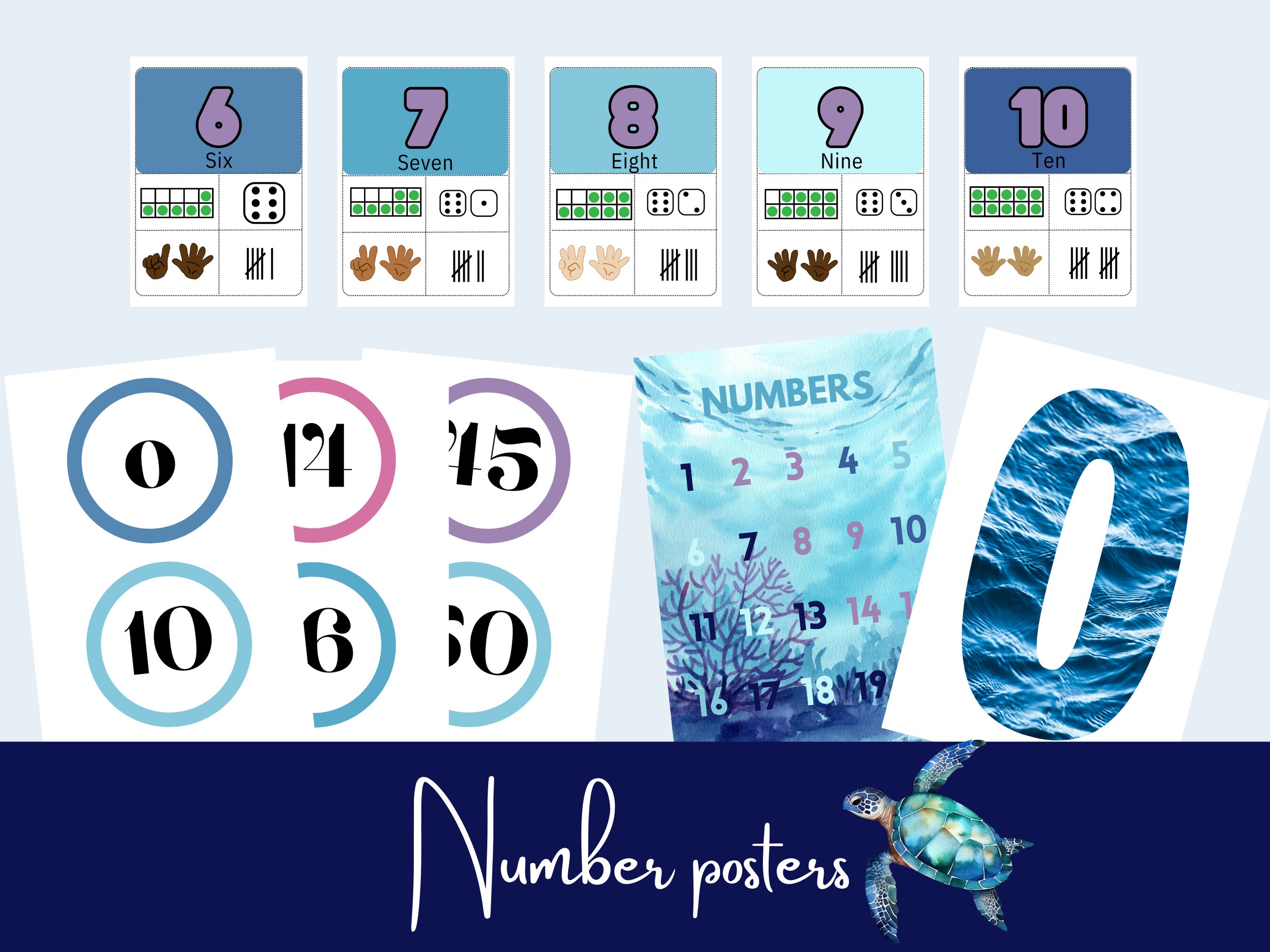 Number Posters for Counting and Number Recognition With an Ocean Theme ...