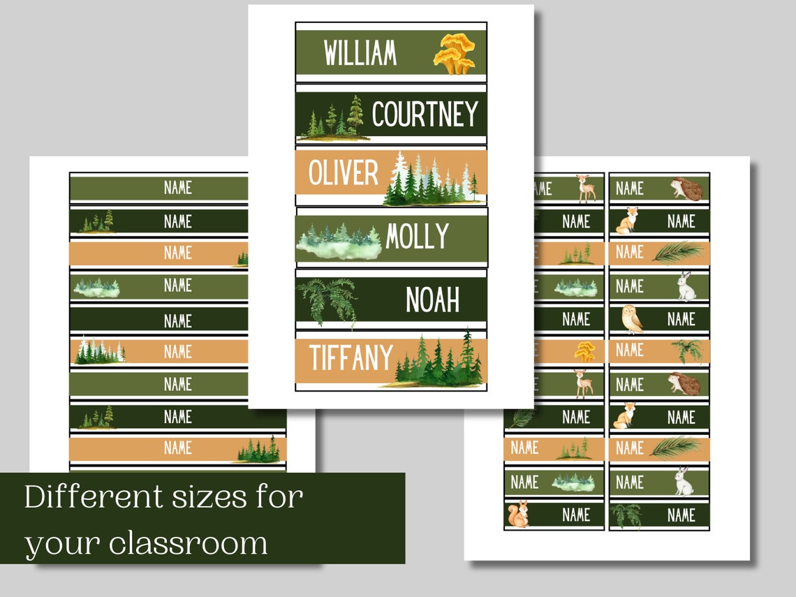 Forest Classroom Desk Plates & Name Tags - Out of the Woods - Etsy