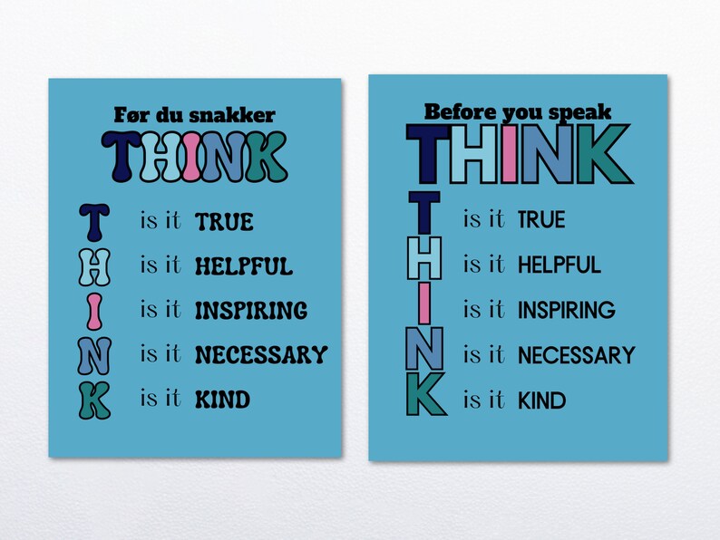 Editable Think Classroom Posters, Think Before You Speak, Classroom ...