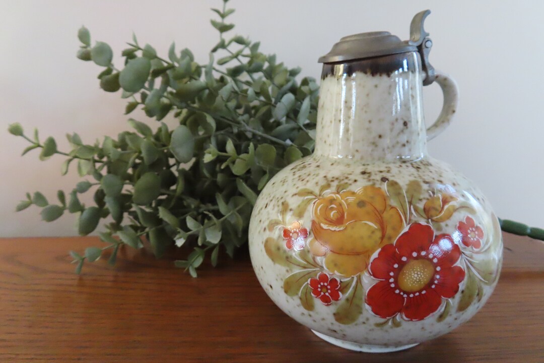 Vintage German Ceramic Pottery Pitcher/pot Jug With Flowers - Etsy