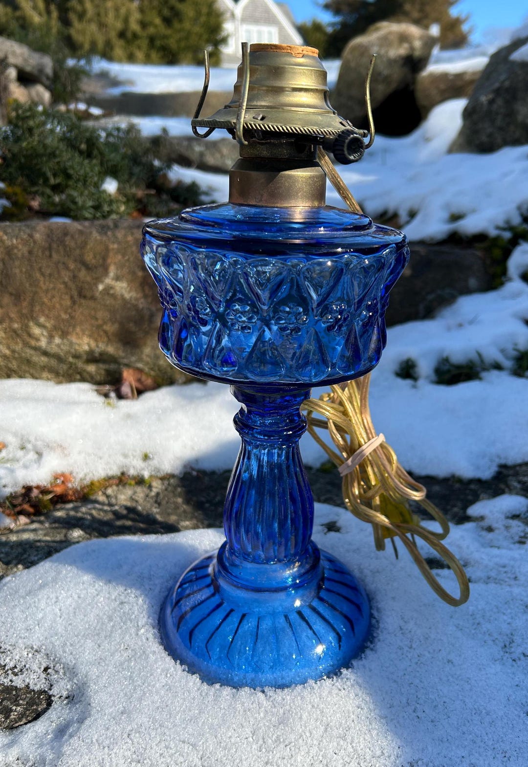 Vintage Converted Cobalt Blue Oil Lamp - Etsy