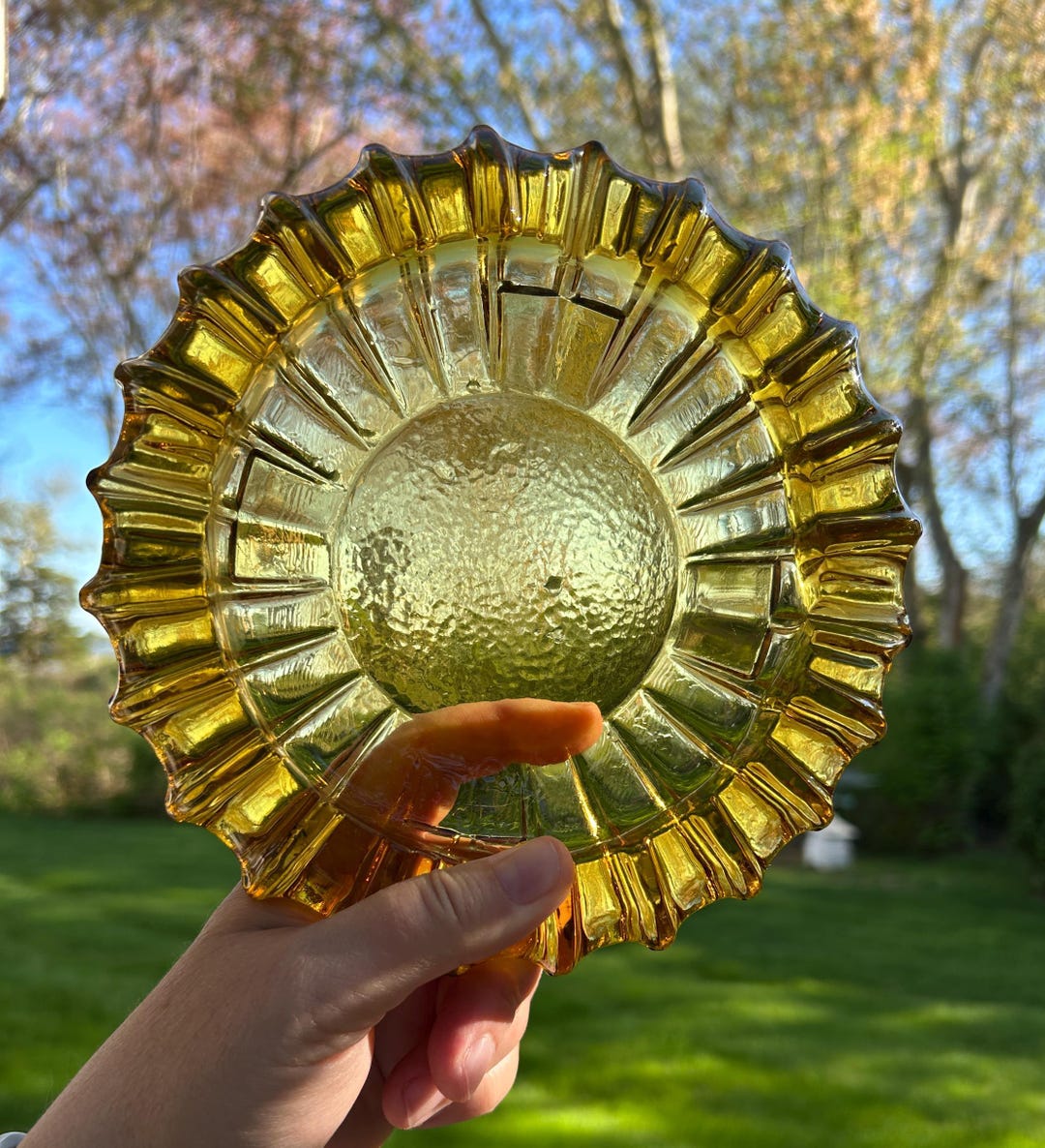 Large Vintage Amber Heavy Glass Ashtray With Scalloped Edging - Etsy