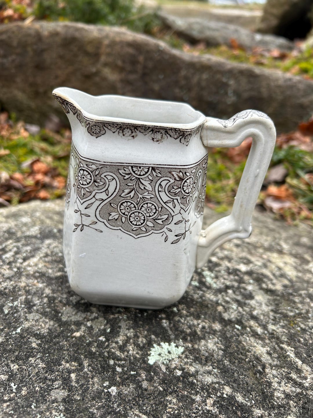 Vintage Brown Transferware Pitcher - Etsy