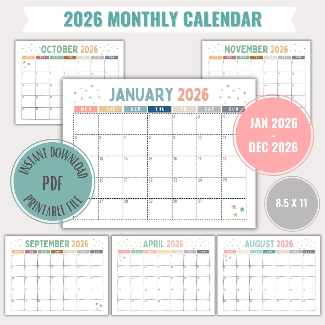 2026 Monthly Calendar: Printable School Year Planner (PDF) - Etsy UK