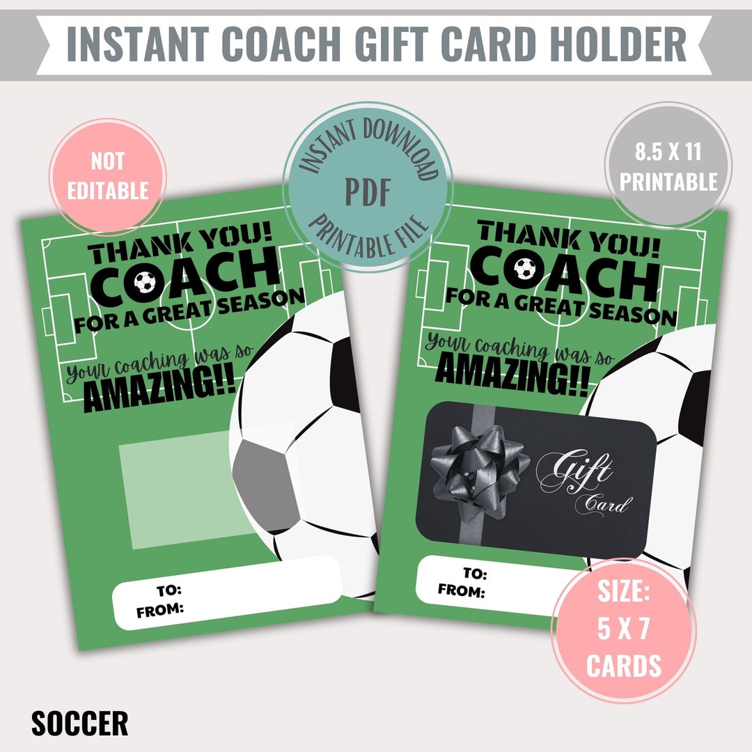 Soccer Coach Gift Card Holder Printable Instant Digital Download Thank ...