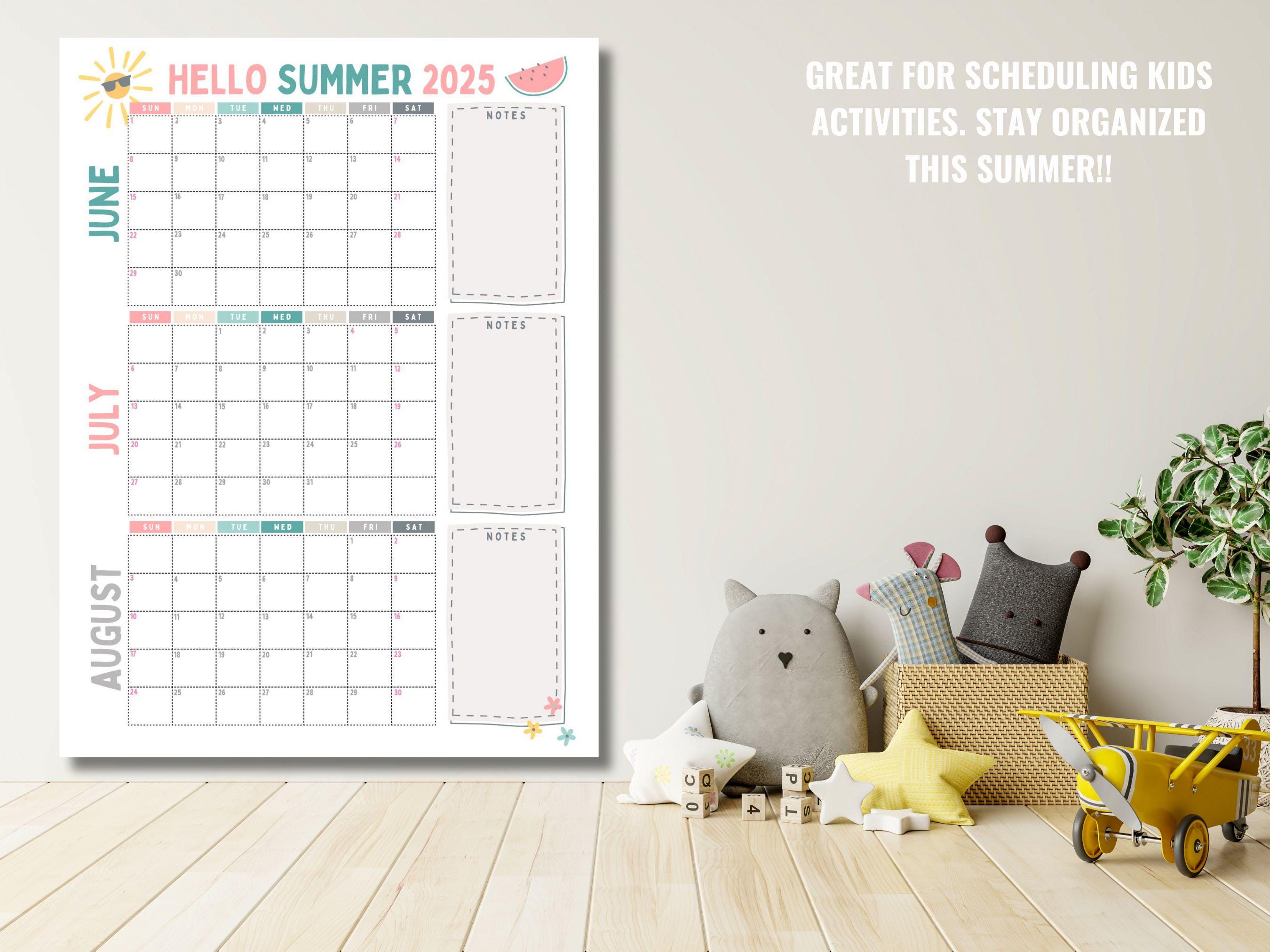 2025 Summer Calendar: Large Printable Planner for Kids (PDF Download ...