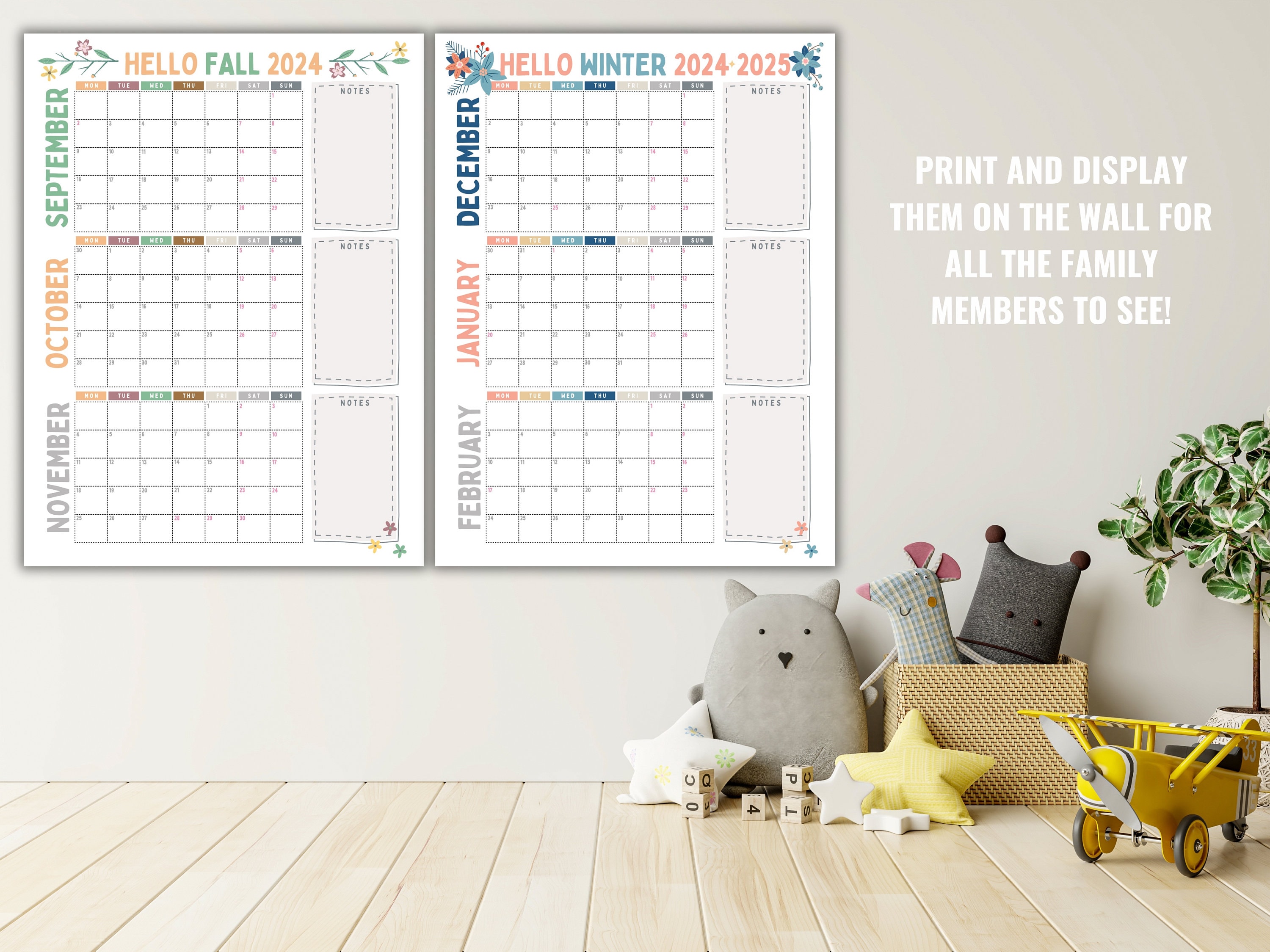 Summer Fall Winter 2024 2025 Large Calendar Planner Printable Digital ...