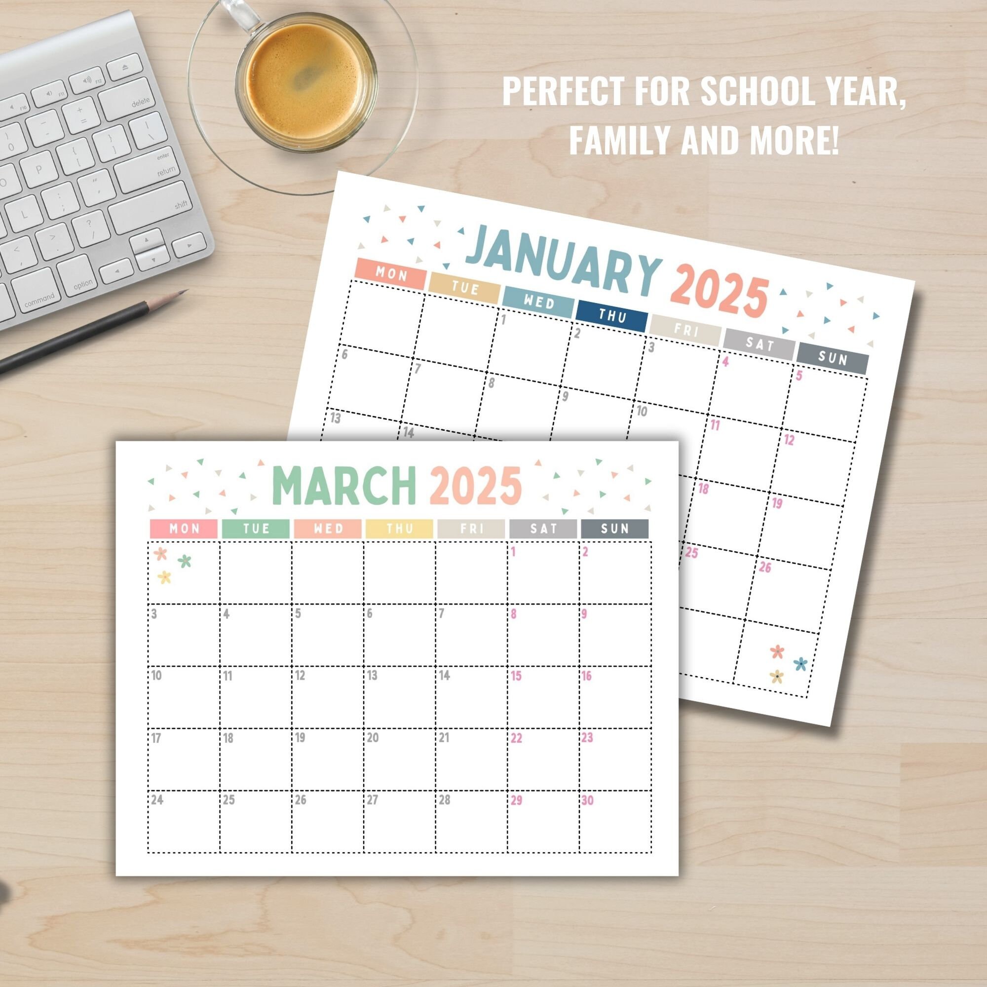 12 Monthly Calendar School Year Calendar 2024-2025 Printable School ...