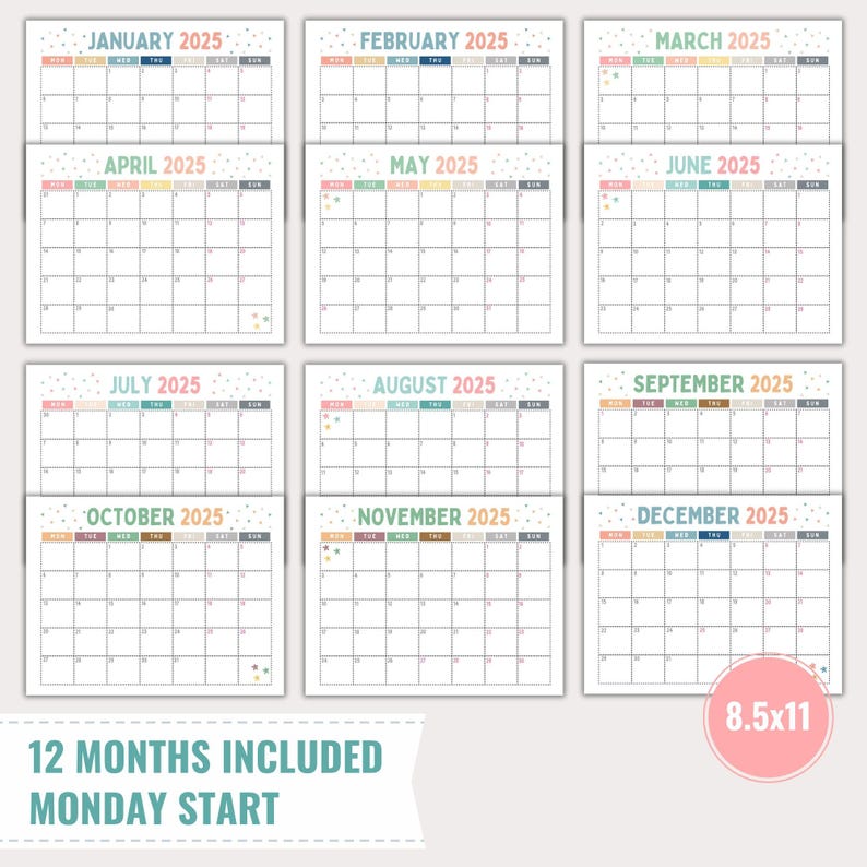 2025 Monthly Calendar: Printable School Year Planner (PDF) - Etsy