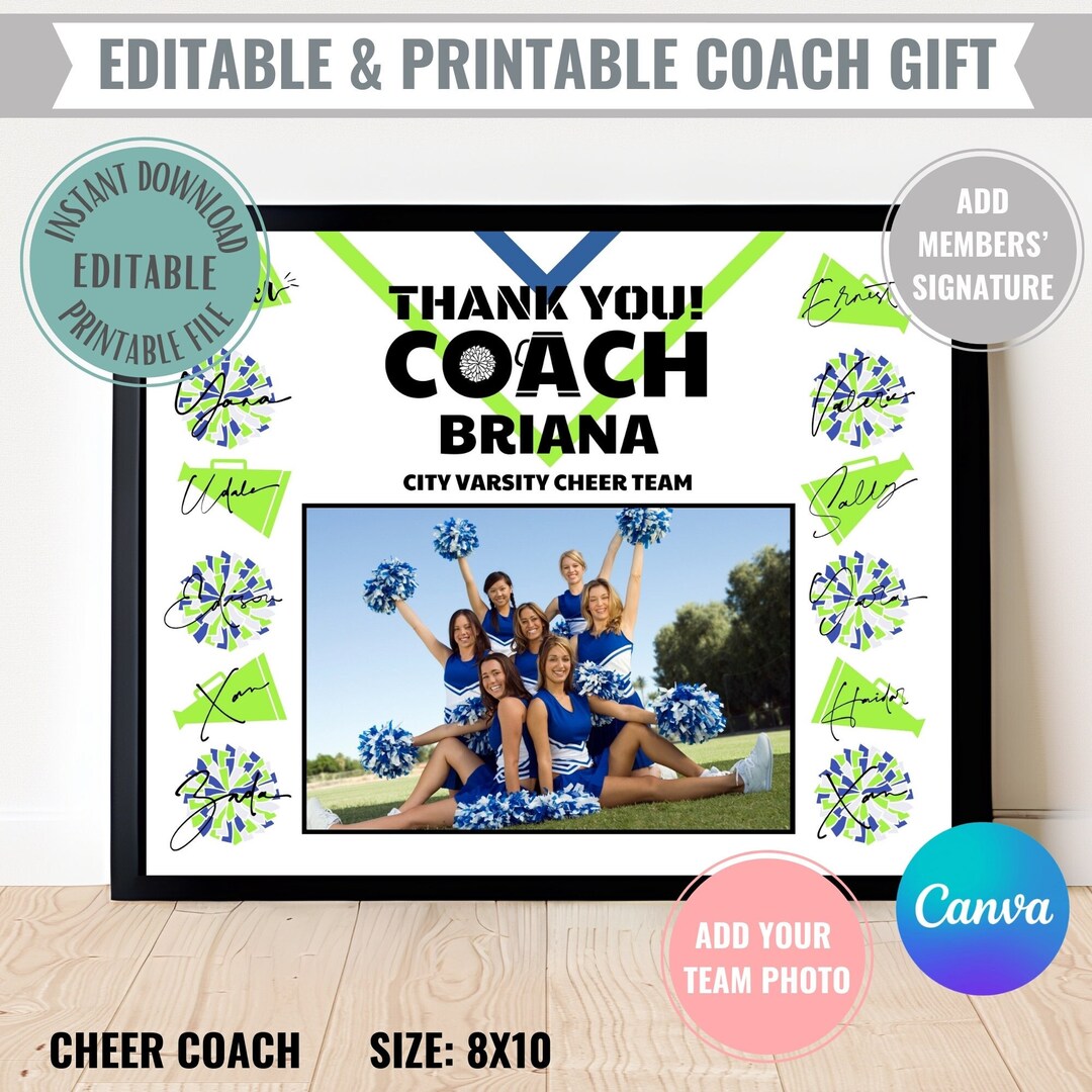 Editable Cheer Coach Thank You Gift: Team Photo Certificate (digital ...