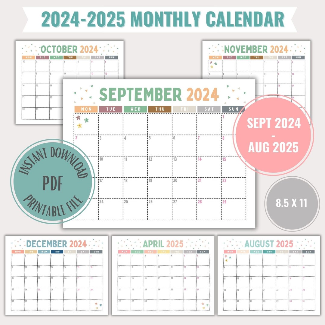 12 Monthly Calendar School Year Calendar 2024-2025 Printable School ...