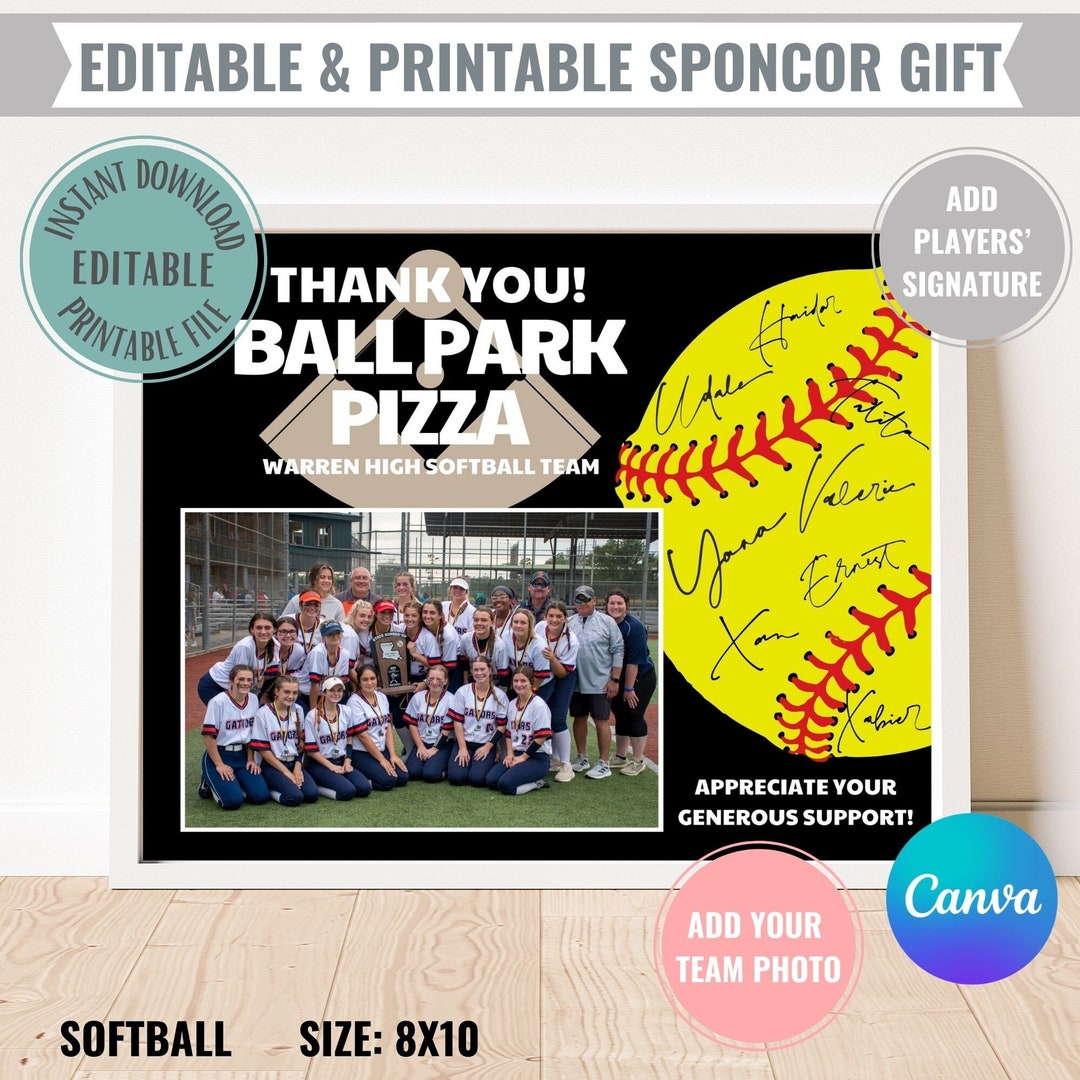 Editable Softball Sponcor Gift Printable Digital Download Thank You ...