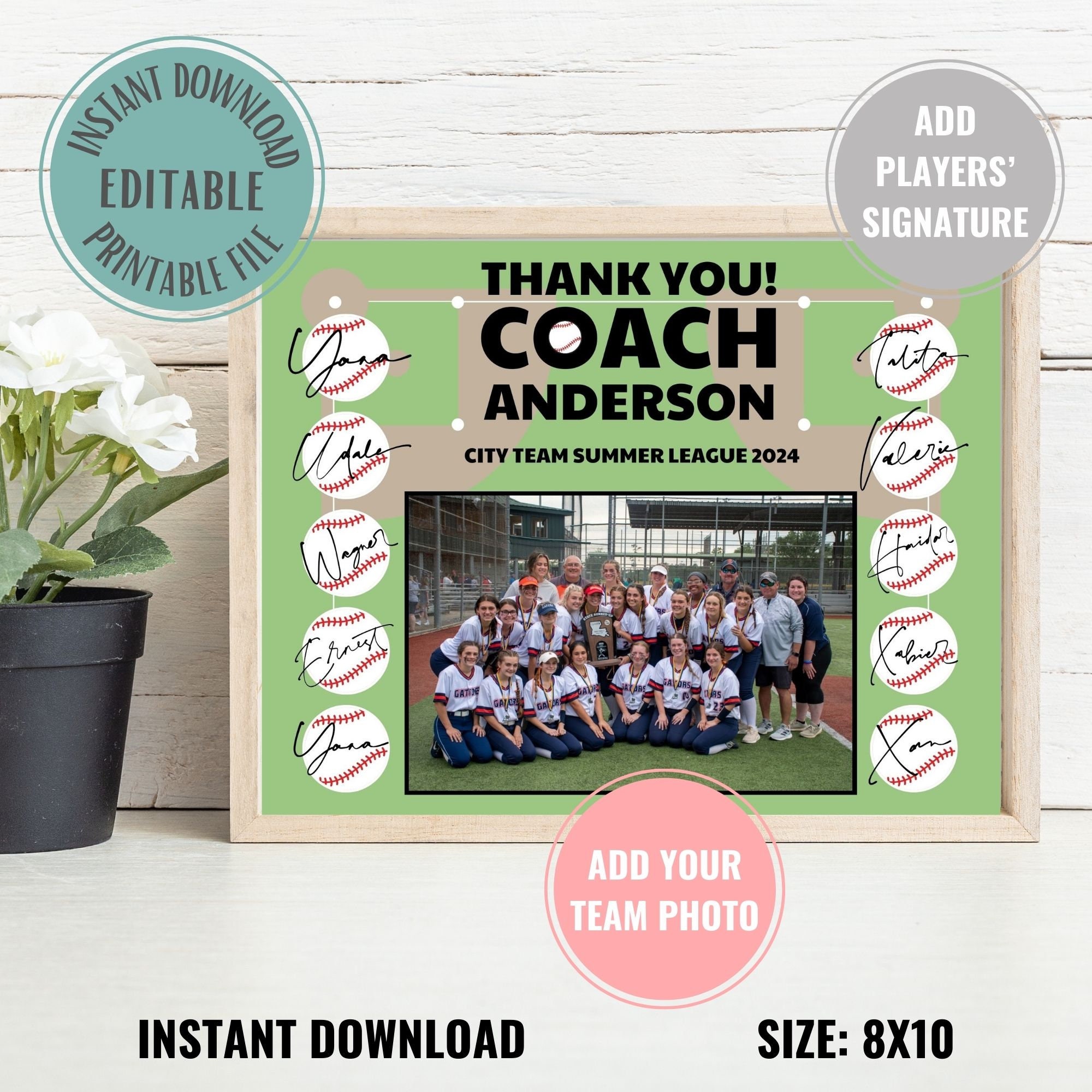 Editable Baseball Coach Gift Printable Instant Digital Download, Thank ...