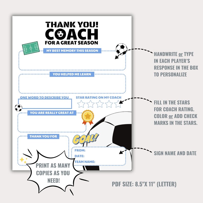 Soccer Coach Thank You Gift: Team Appreciation Card (digital Download ...