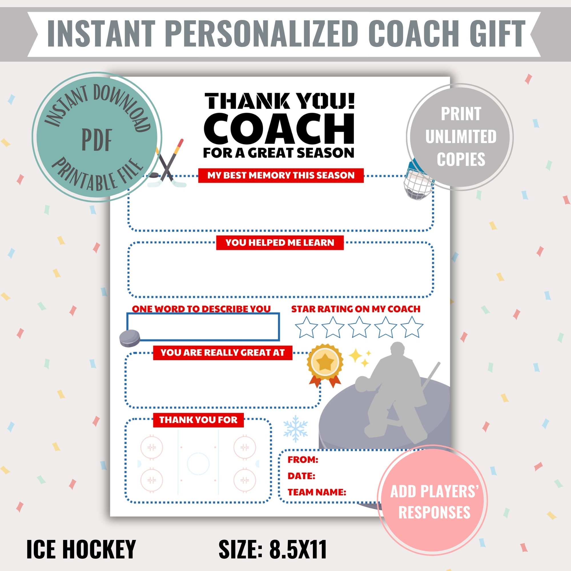 All About My Ice Hockey Coach Printable Gift Instant Digital Download ...
