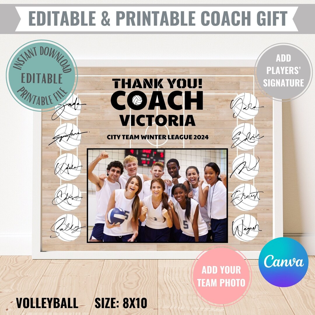 Editable Volleyball Coach Gift Printable Instant Digital Download ...