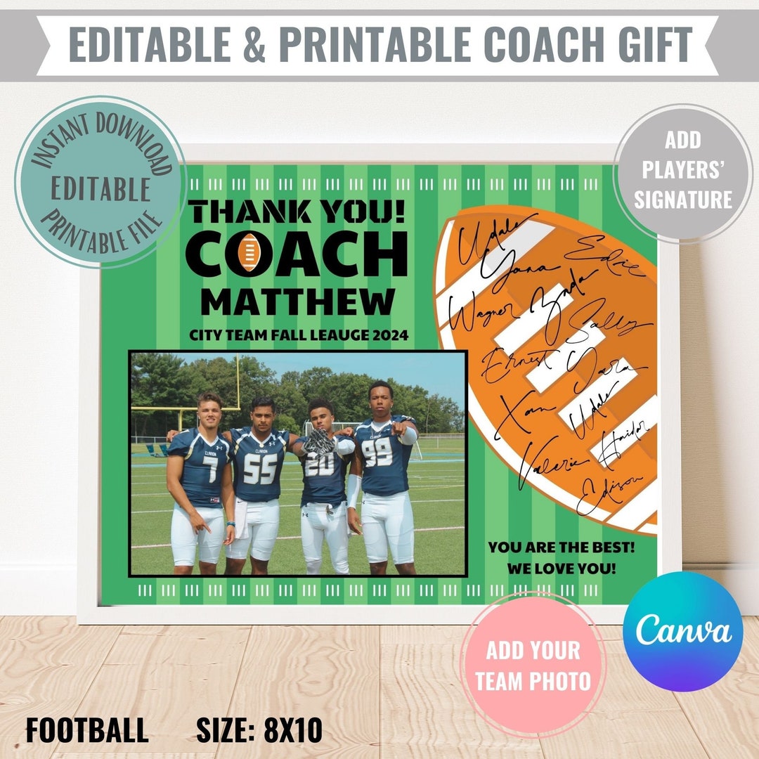 Editable Football Coach Gift Printable Instant Digital Download, Thank ...