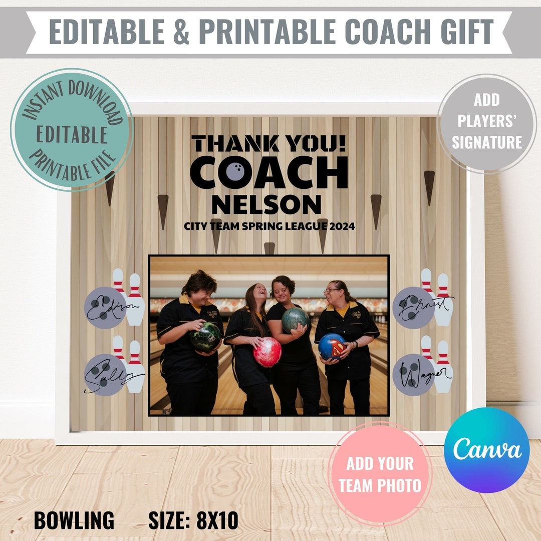 Editable Bowling Coach Gift Printable Instant Digital Download, Thank ...