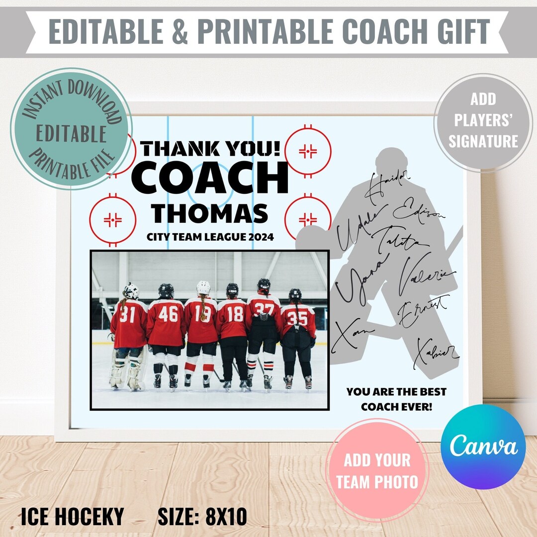 Editable Hockey Coach Gift Printable Instant Digital Download Thank You ...