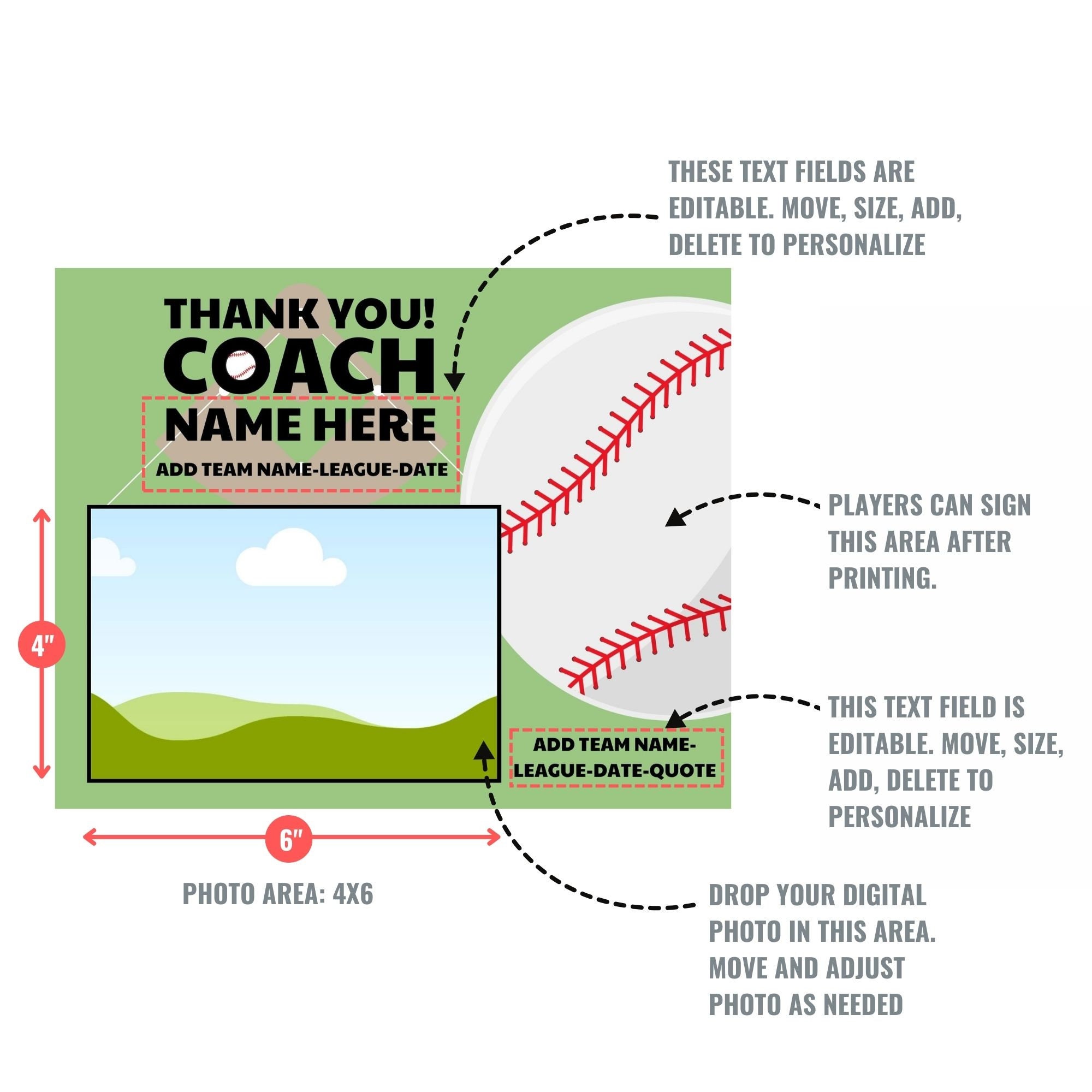 Editable Baseball Coach Gift Printable Instant Digital Download Thank ...