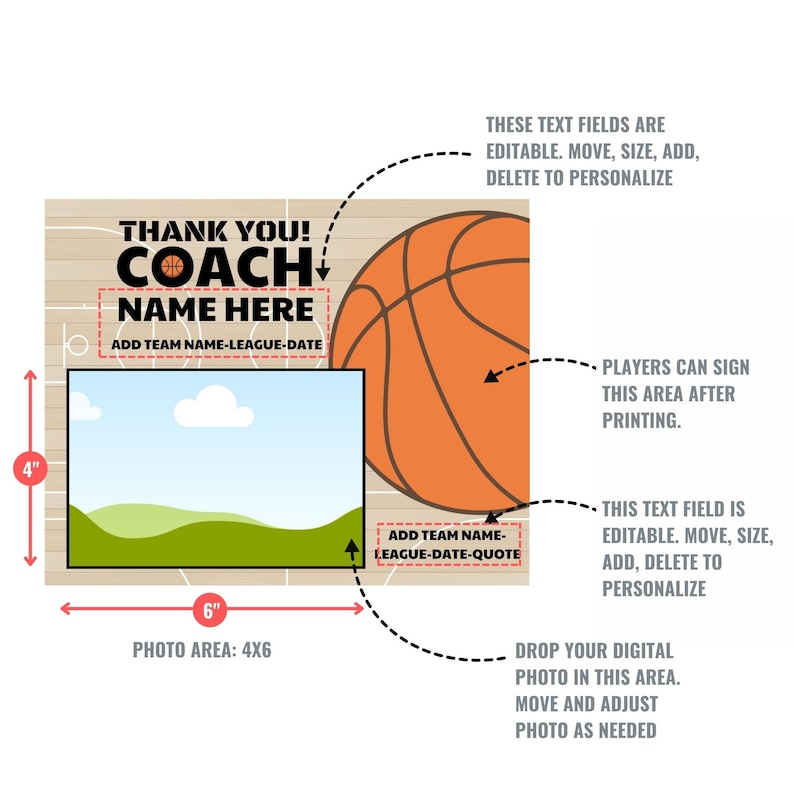 Editable Basketball Coach Gift Printable Instant Digital Download ...