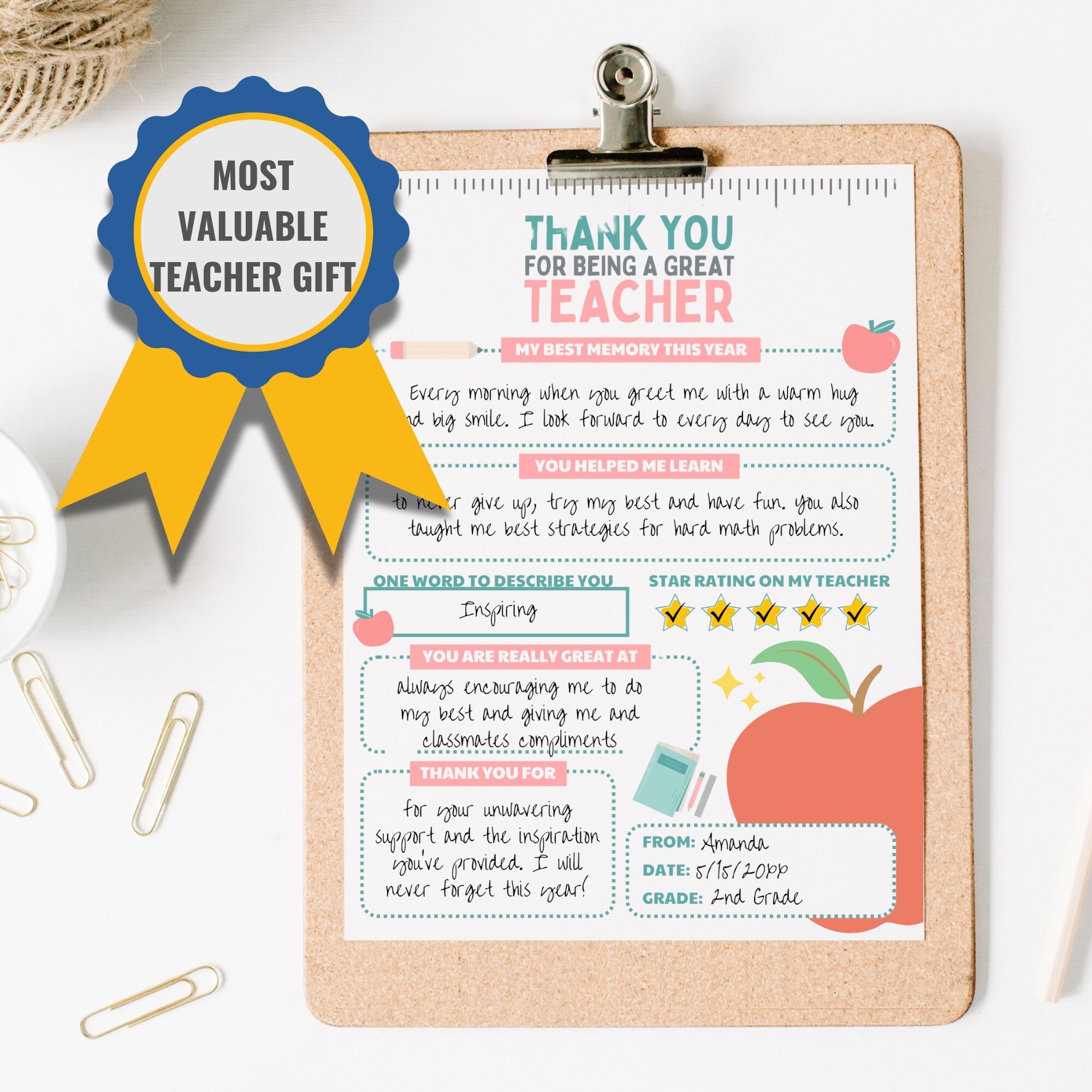 All About My Teacher Printable Gift Instant Digital Download ...