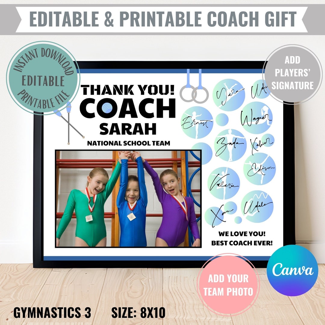 Editable Gymnastics Coach Gift Printable Instant Digital Download Thank ...